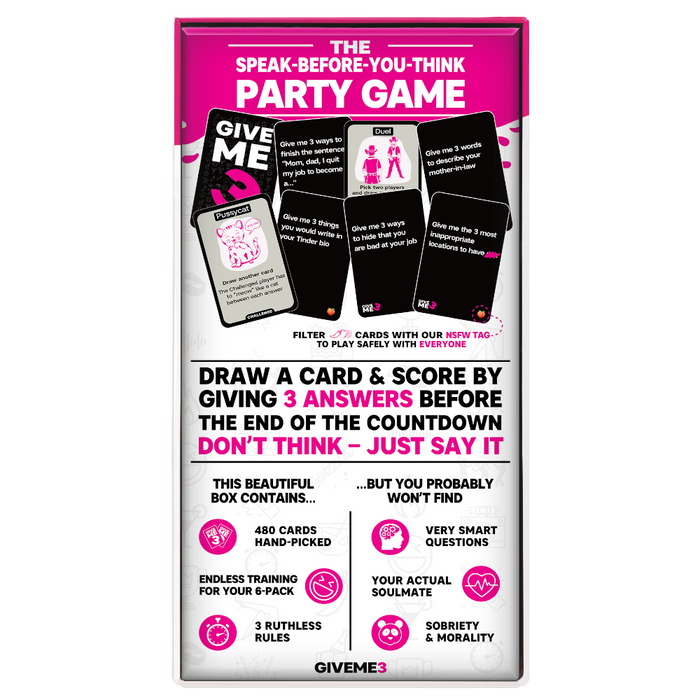 GIVE ME 3 Party - The Speak-Before-You-Think Party Game